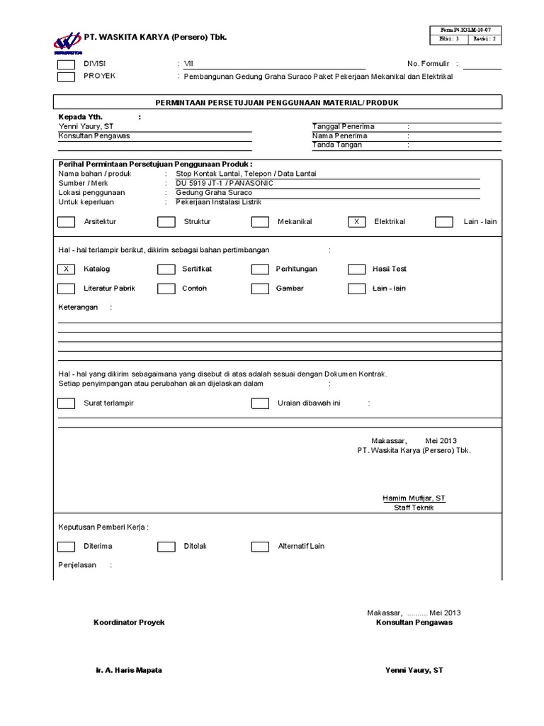 Form Persetujuan Material | PDF