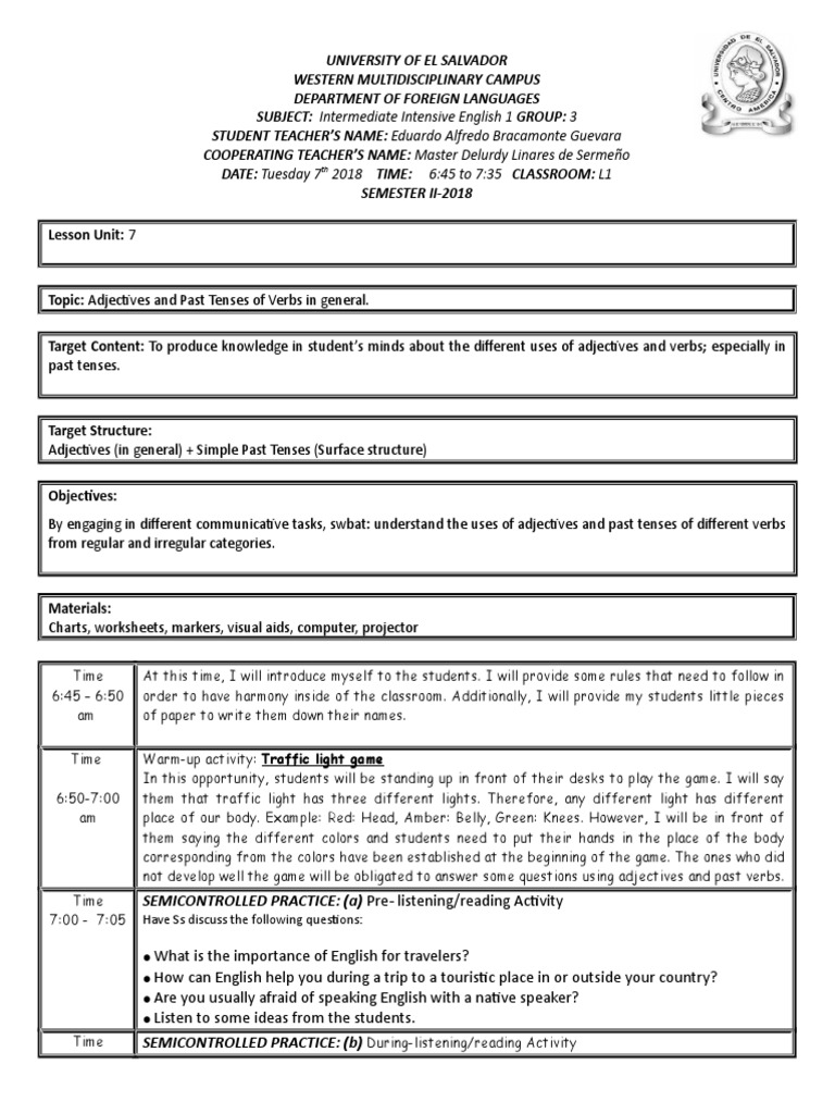 50 - Minute Lesson Plan Format 2018 | PDF | Grammatical Tense | Classroom