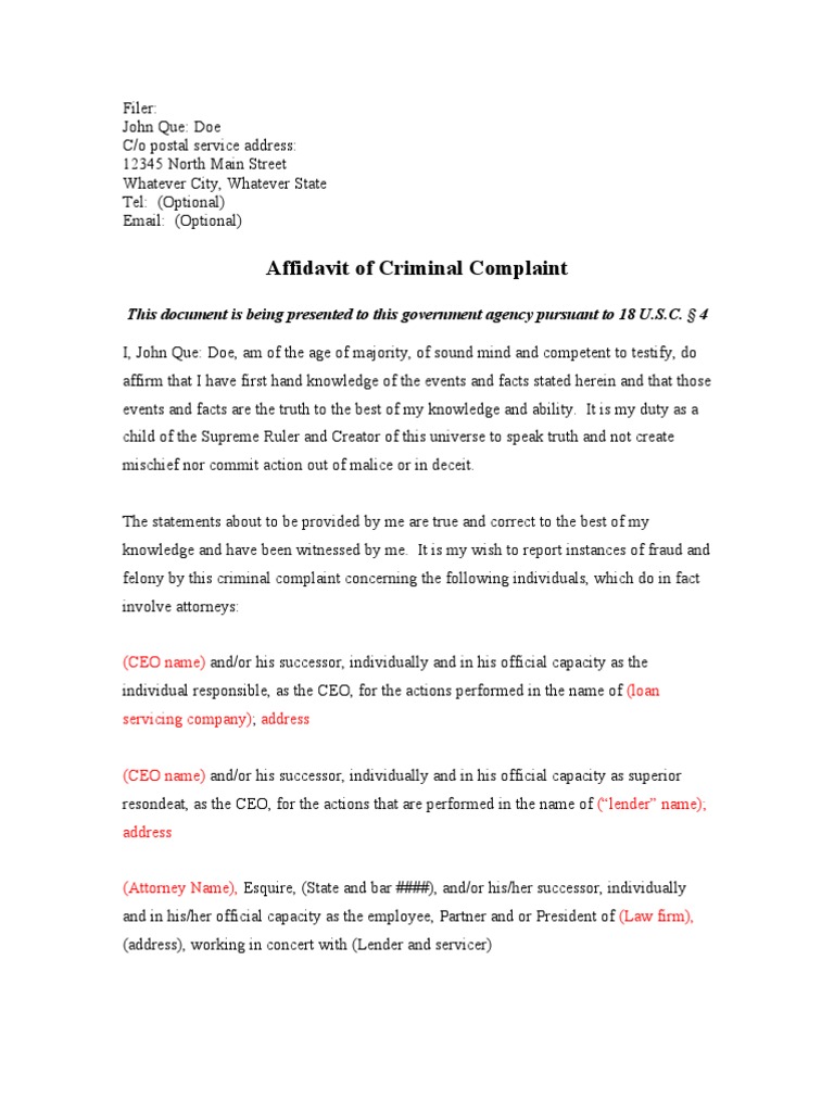 Criminal Complaint Foreclosure - Violation of 18 USC 472 | PDF | Fraud ...