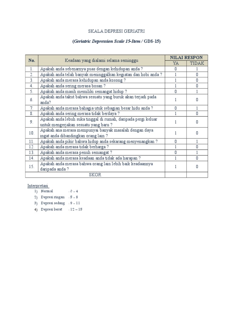 Skala Depresi Geriatri Gds 15 | PDF