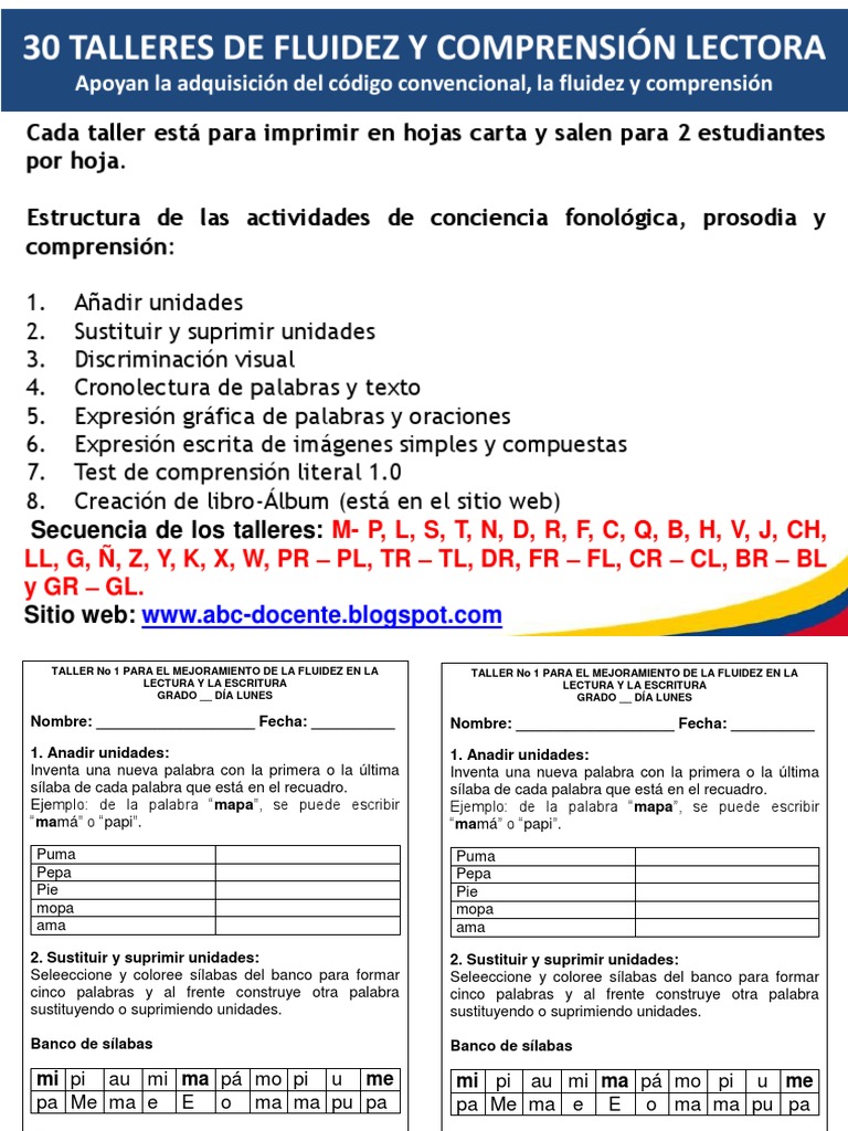 30 Talleres de Fluidez y Comprensión (1) | Lectura (proceso ...