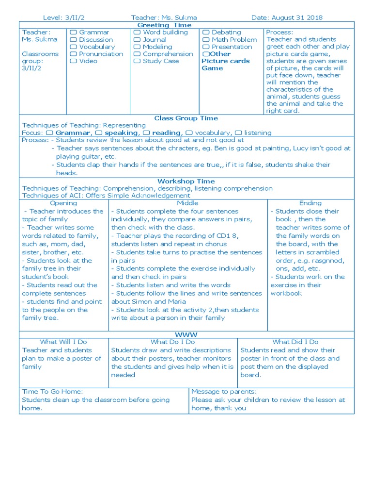 Greeting Time Activities and Class Schedule | PDF | Reading ...