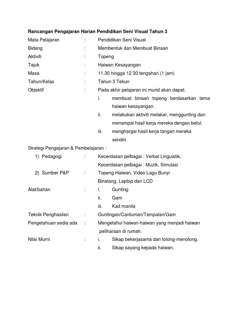 RPH PSV Tahun 3 | PDF