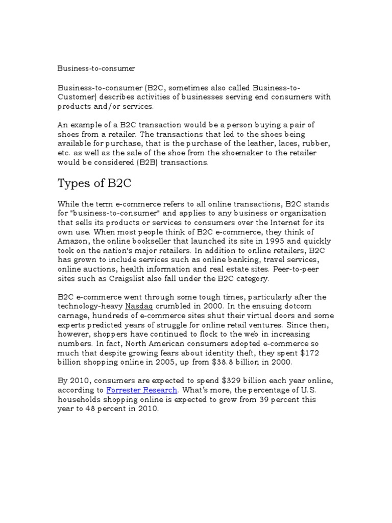 Types of B2C: Business-To-Consumer | PDF | Marketing | Business