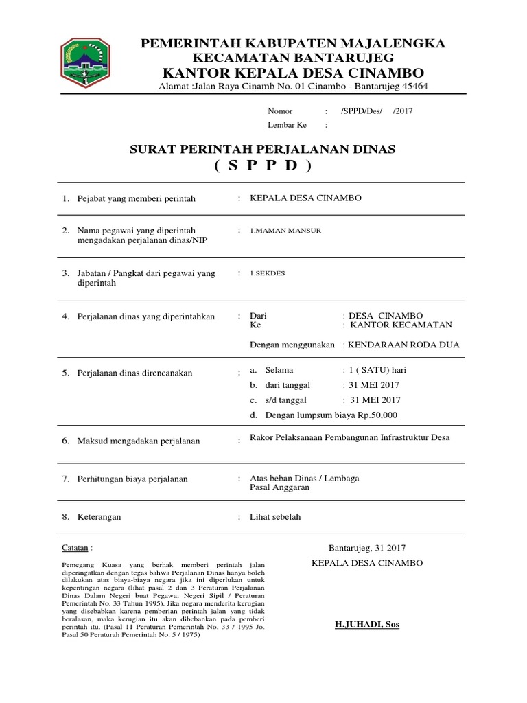 SPPD Desa | PDF