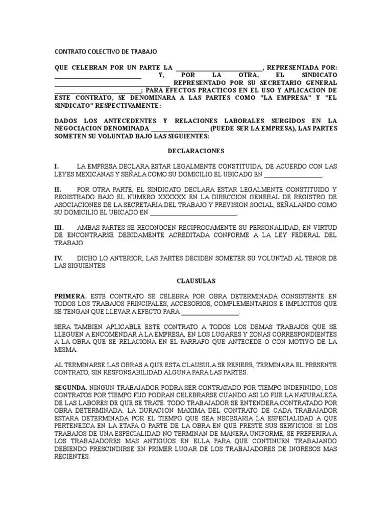 Contrato Colectivo de Trabajo México | PDF