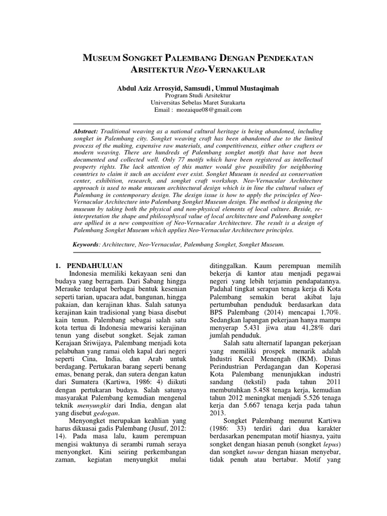 Jurnal Museum Songket Palembang Neo Vernacular | PDF