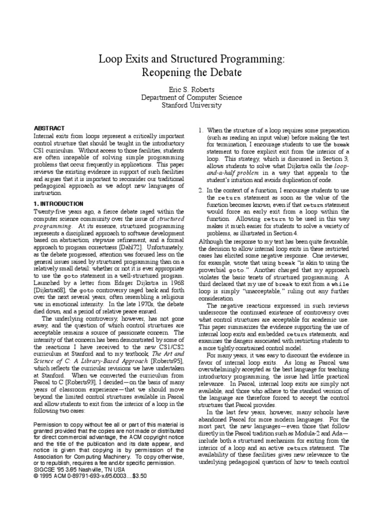 Loop Exits and Structured Programming: Reopening The Debate | PDF | Control Flow | Programming ...