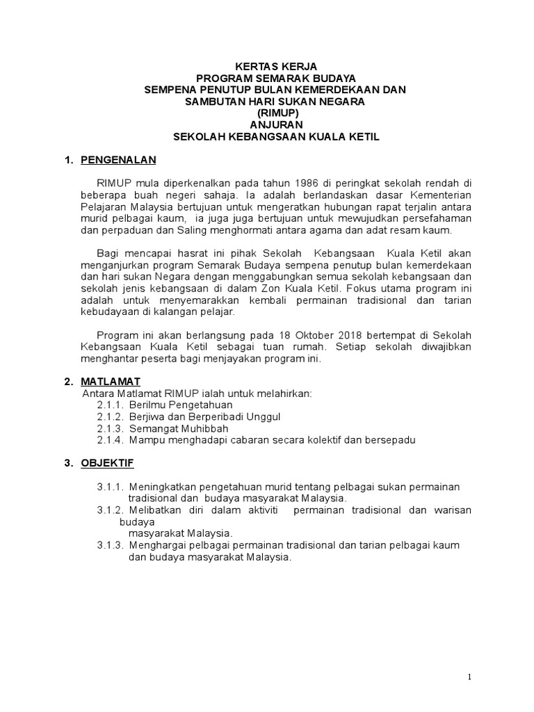 Kertas Kerja Semarak Budaya RIMUP 2018 | PDF