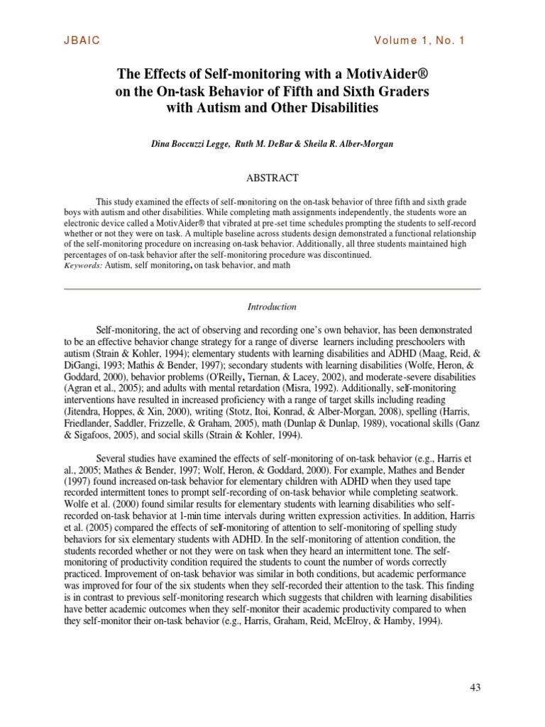 The Effects of Self-Monitoring With A Motivaider® On The On-Task Behavior of Fifth and Sixth ...