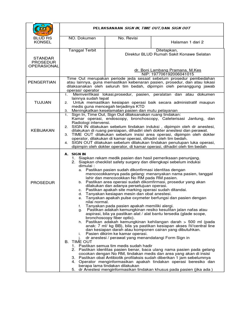Prosedur Sign In, Time Out, Sign Out | PDF