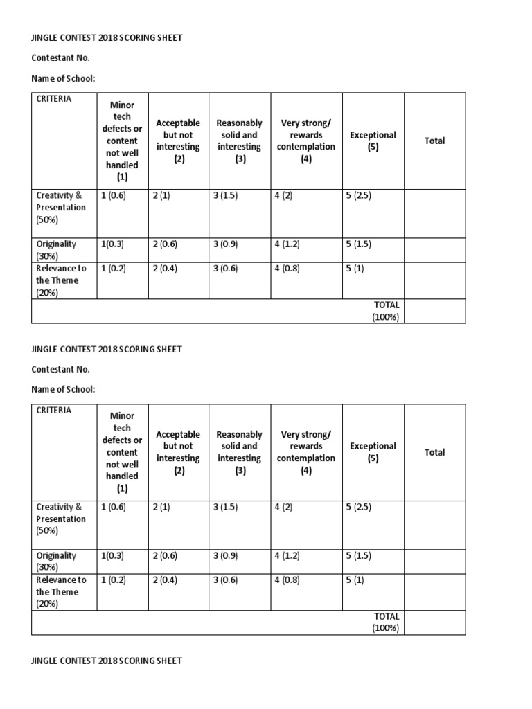 Jingle Contest 2018 Scoring Sheet | PDF