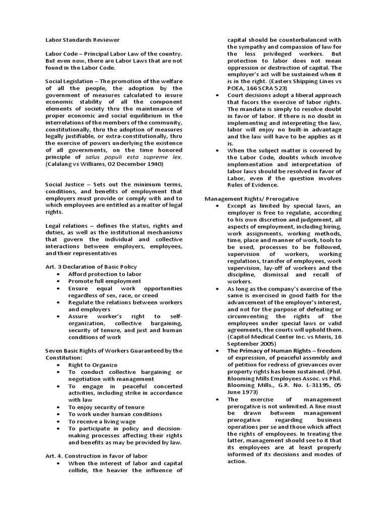 Labor Standards and Employee Rights | PDF | Collective Bargaining ...