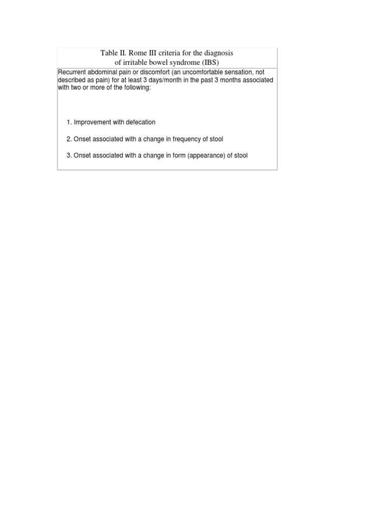 Rome III Criteria for IBS Diagnosis | PDF