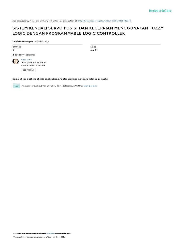 Sistem Kendali Servo Posisi Dan Kecepatan Menggunakan Fuzzy Logic Dengan Programmable Logic ...