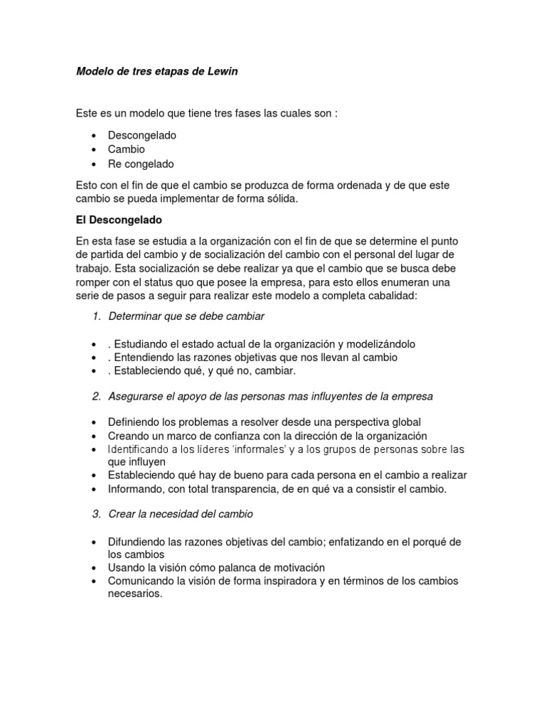 Modelo de Tres Etapas de Lewin | Desarrollo organizacional | Sicología ...