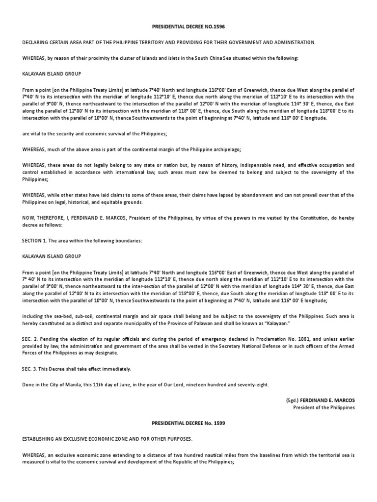 Presidential Decree No.1596 | PDF | Exclusive Economic Zone ...