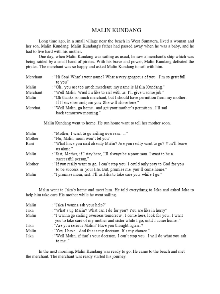 Drama Script Malin Kundang | PDF