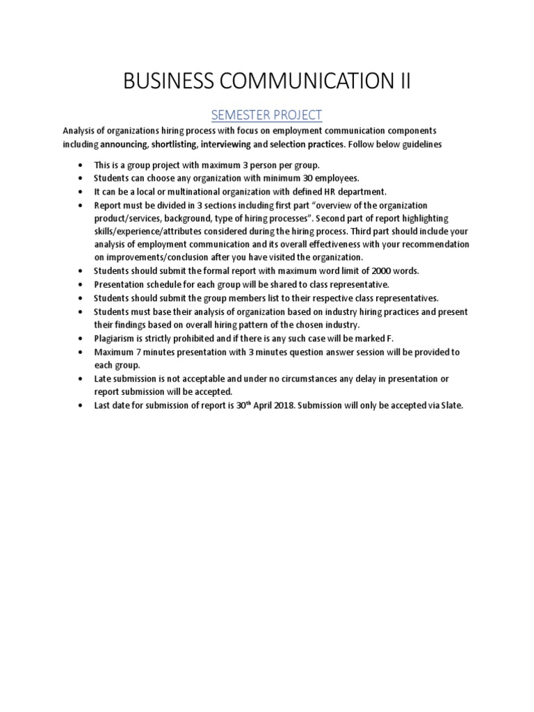 Business Communication Ii: Semester Project | PDF | Career & Growth ...