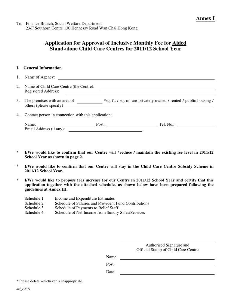 Annex I: Please Delete Whichever Is Inappropriate | PDF | Child Care ...