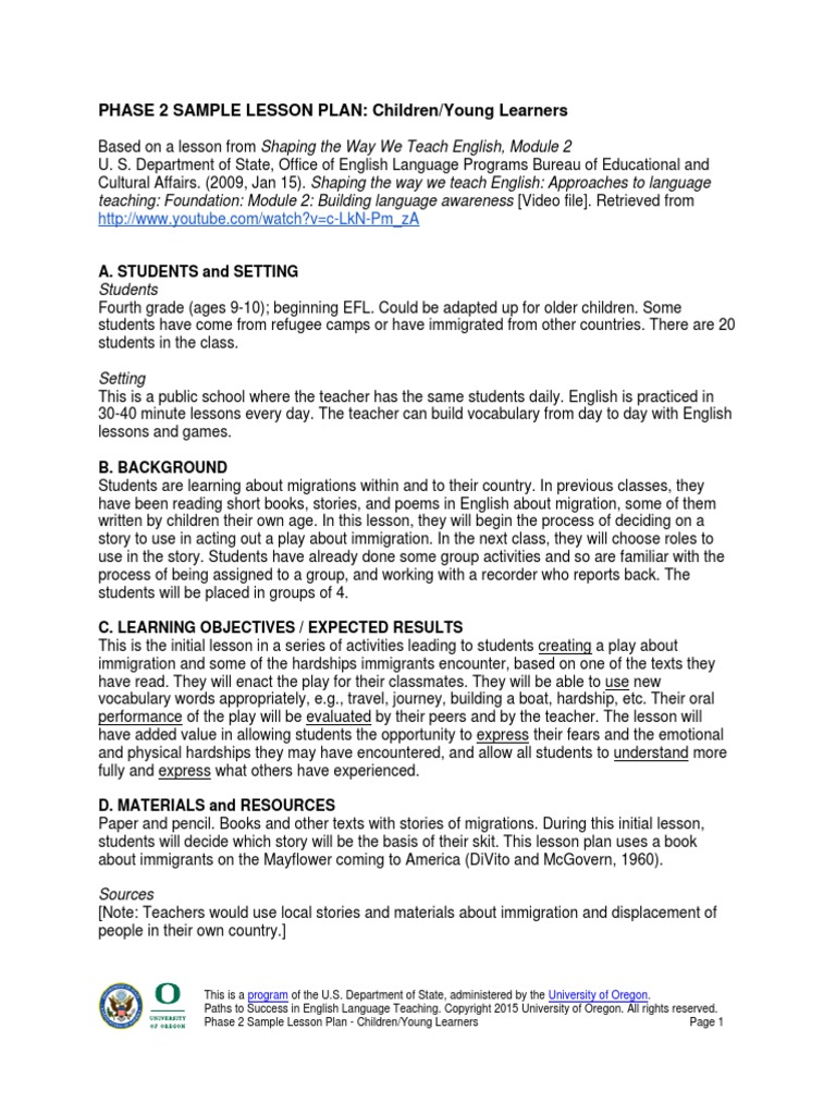 Lesson Plan Young Learners | PDF | Lesson Plan | Language Education