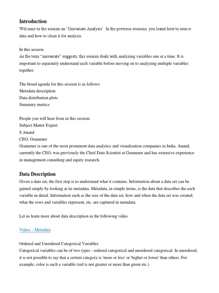 Univariate Analysis | PDF | Categorical Variable | Median