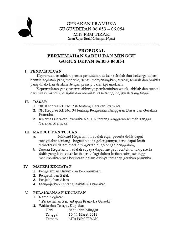 Proposal Perkemahan Pramuka Garuda 2018 | PDF