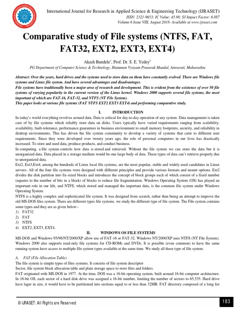 Comparative Study of File Systems (NTFS, FAT, FAT32, EXT2, EXT3, EXT4) | PDF | File System | Ibm ...