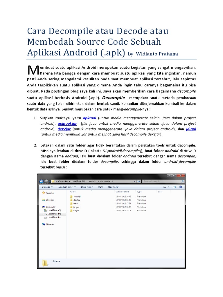 Cara Decompile Atau Decode Atau Membedah Source Code Sebuah Aplikasi Android PDF | PDF