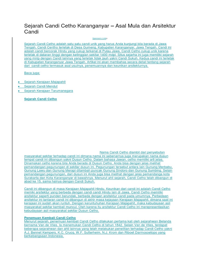 Sejarah Candi Cetho Karanganyar | PDF