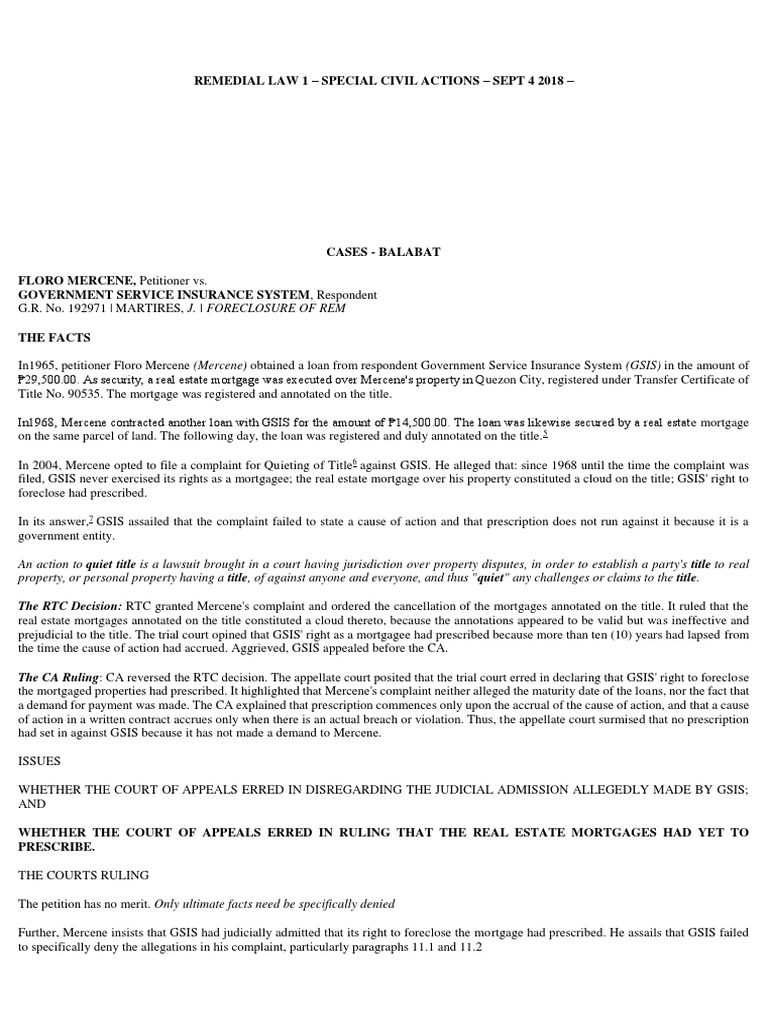 Remedial Review - SCA - Own Digests | Download Free PDF | Foreclosure ...