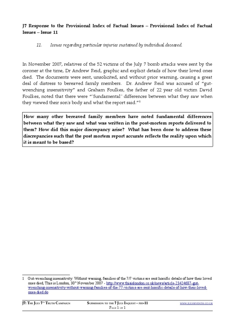 J7 Submissions To The 7 July Inquests - 11. Pathology Issues Injuries ...