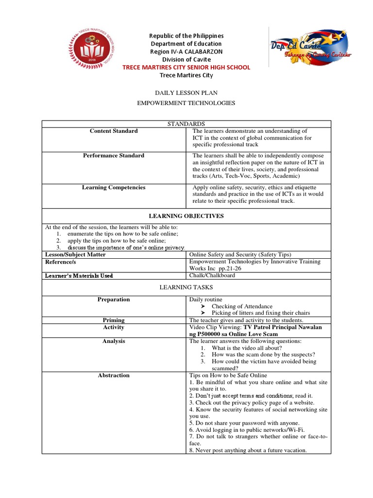 Lesson Plan - Online Safety and Security | PDF | Lesson Plan | Internet ...
