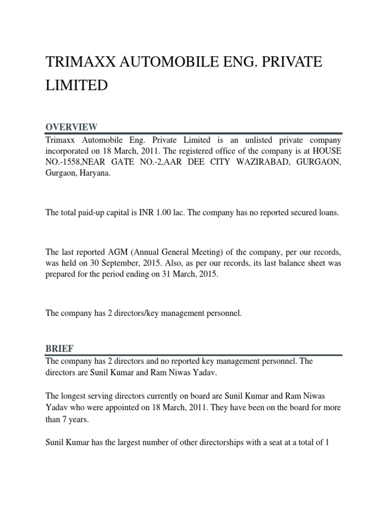 Trimaxx Automobile Eng. Private Limited | PDF | Career & Growth ...
