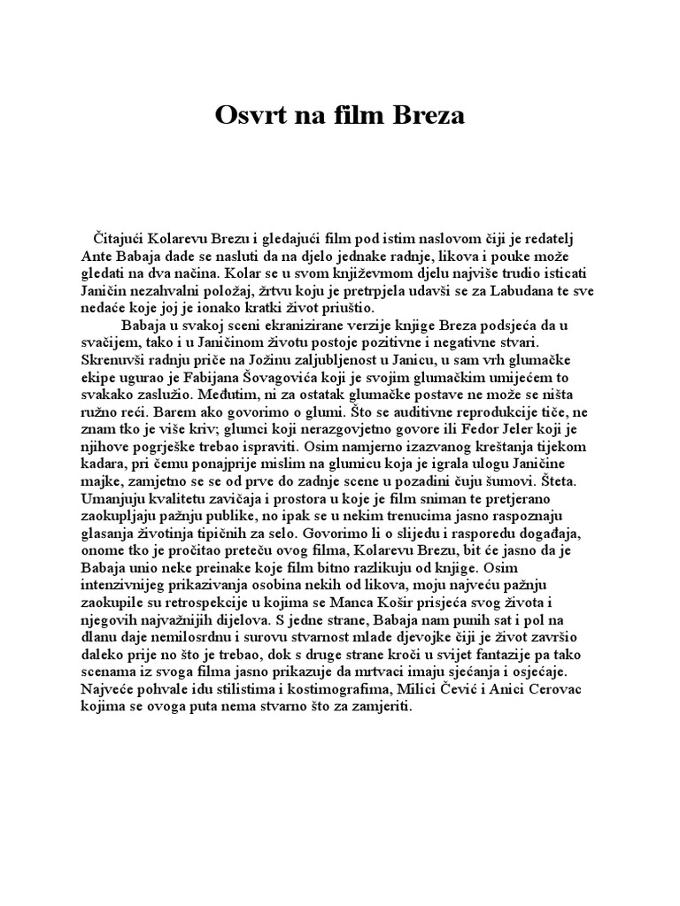 Osvrt Na Film Breza | PDF