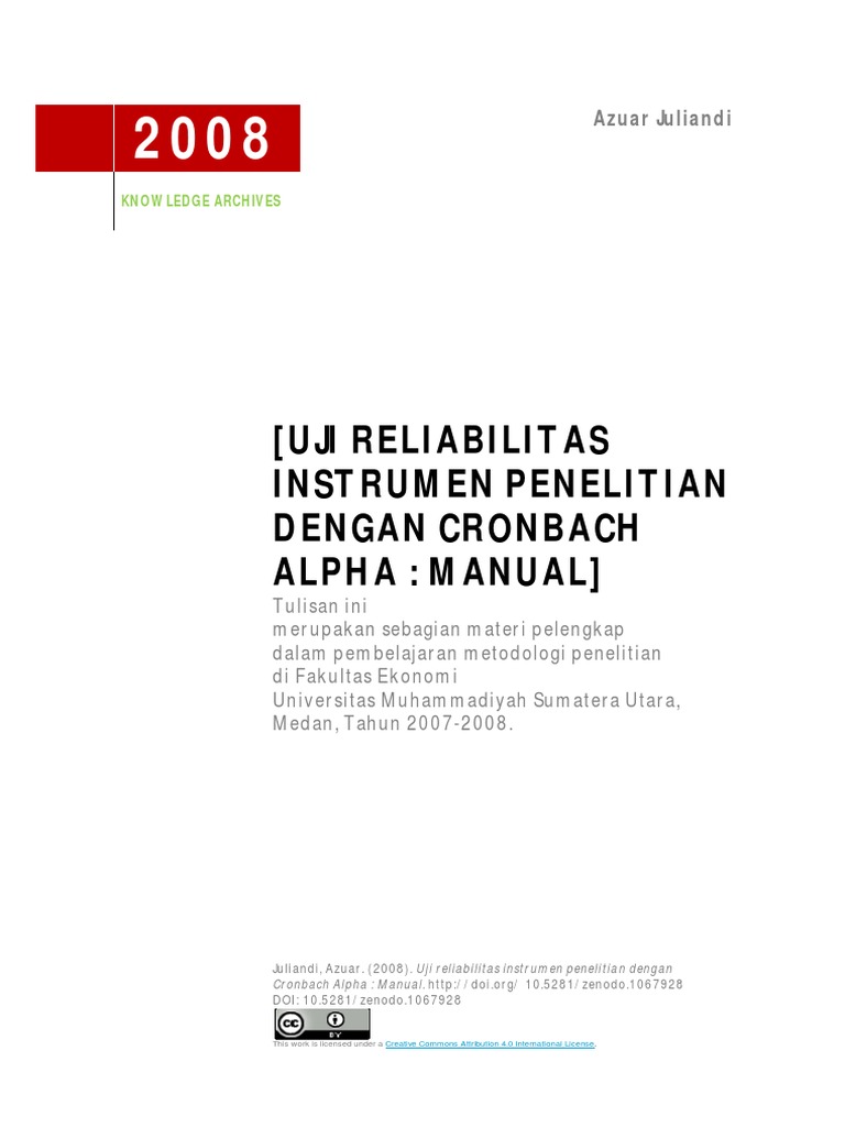 Manual Uji Reliabilitas Cronbach Alpha | PDF