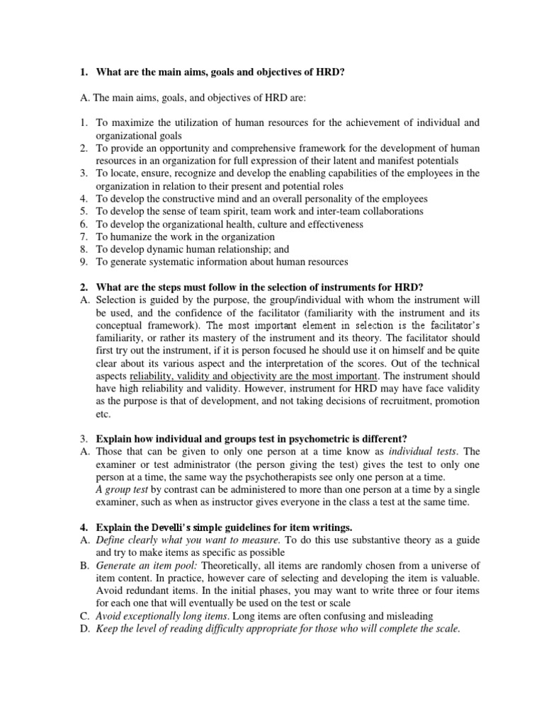 HRDI Sample Question Paper | PDF | Validity (Statistics) | Level Of ...