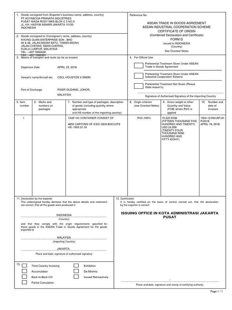 Draft COO Pasir Gudang 23 April 2018 | PDF | Trade | Economies
