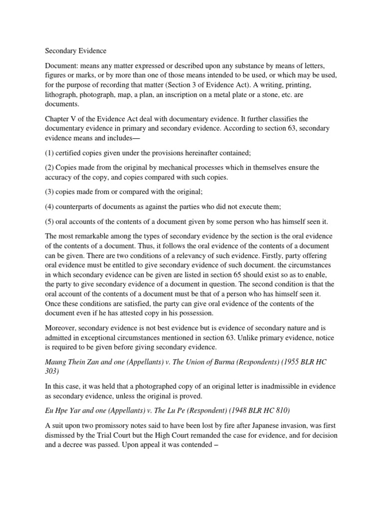 Secondary Evidence (E) | PDF | Evidence | Document