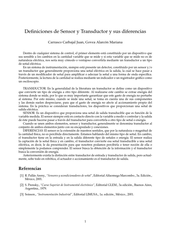 Diferencias entre Sensor y Transductor | PDF | Sensor | Ingenieria ...