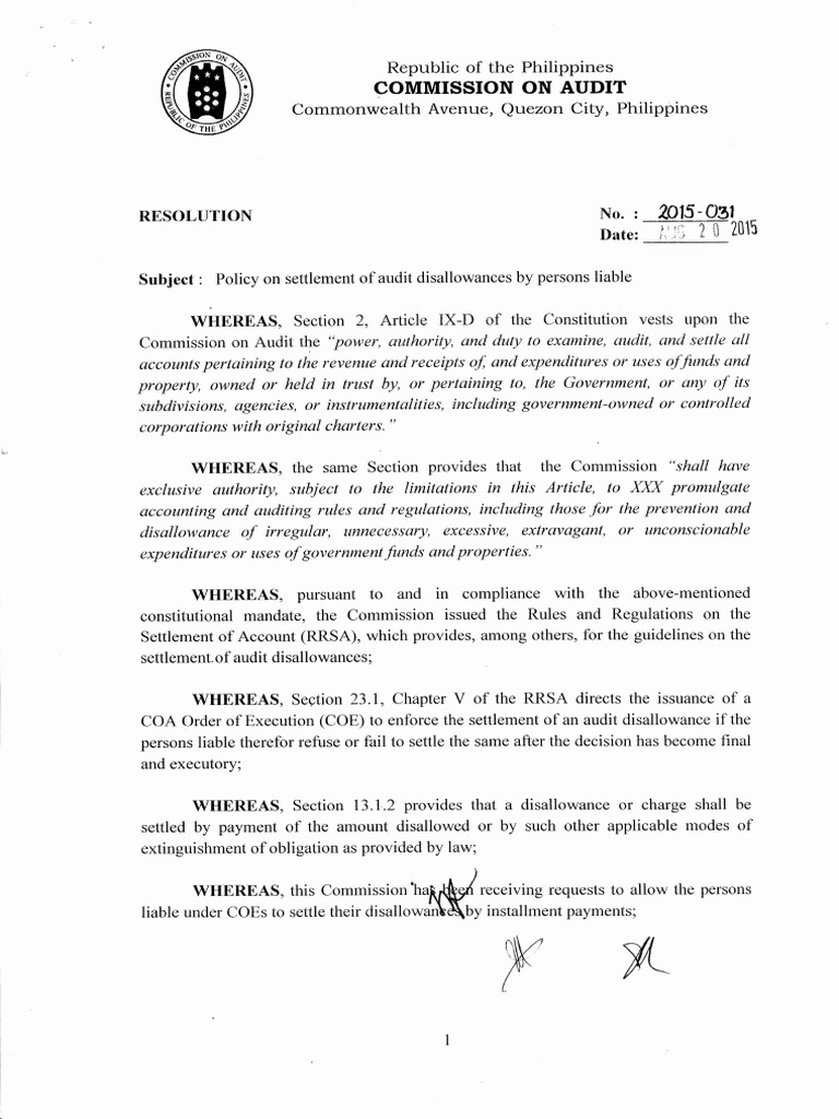 COA - R2015-031-Audit Disallowance Settlements PDF | PDF | Justice | Crime & Violence