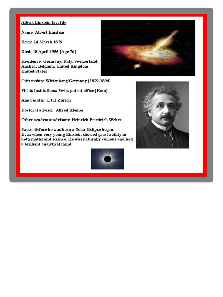 Albert Einstein Fact Sheet | PDF