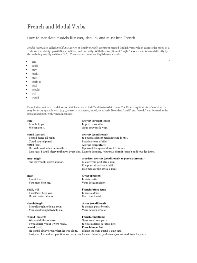French and Modal Verbs | PDF | Verb | Languages