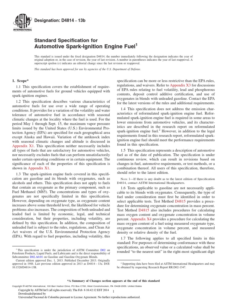 E - Normas Astm 4814 - 13 Gasolina Extra PDF | PDF | Gasoline | Ethanol