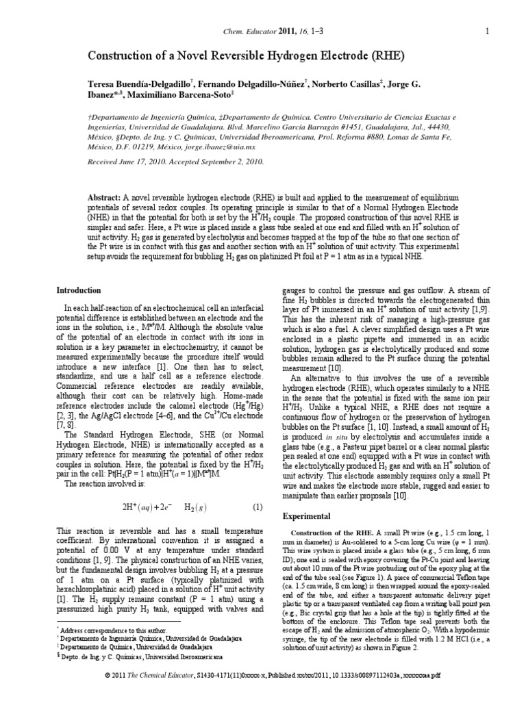 Construction of A Novel Reversible Hydrogen Electrode (RHE) | PDF ...