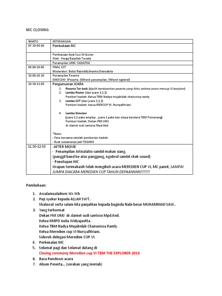 Hand Out MC Contoh | PDF