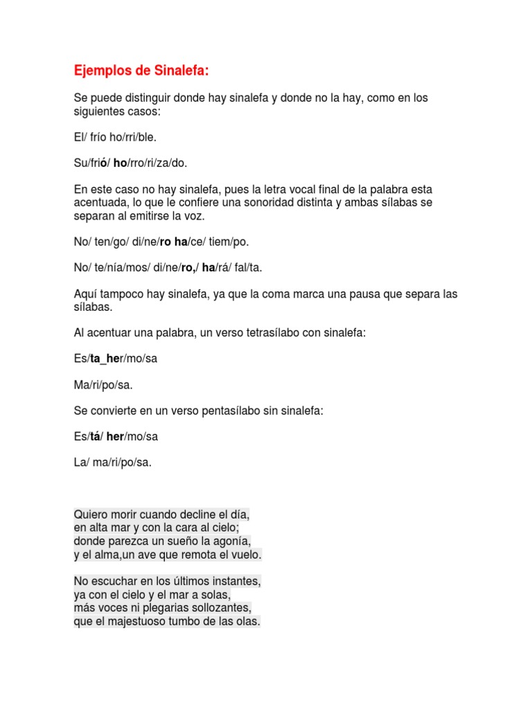 Ejemplos de Sinalefa | PDF