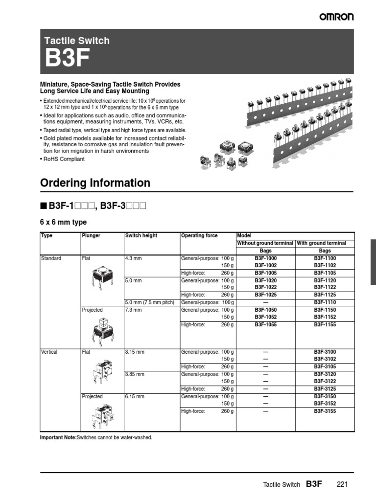 Omron-B3F-1000-datasheet.pdf | Switch | Printed Circuit Board