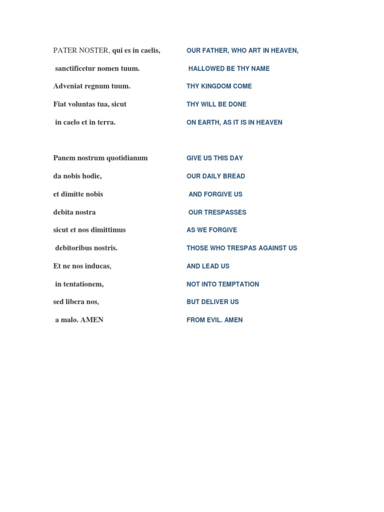 Pater Noster: Latin and English Text | PDF