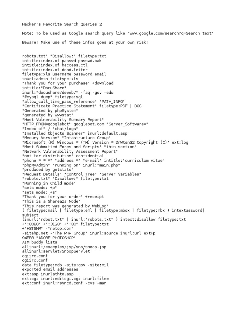 Hacker Search Queries Guide | PDF | File Transfer Protocol | Java ...